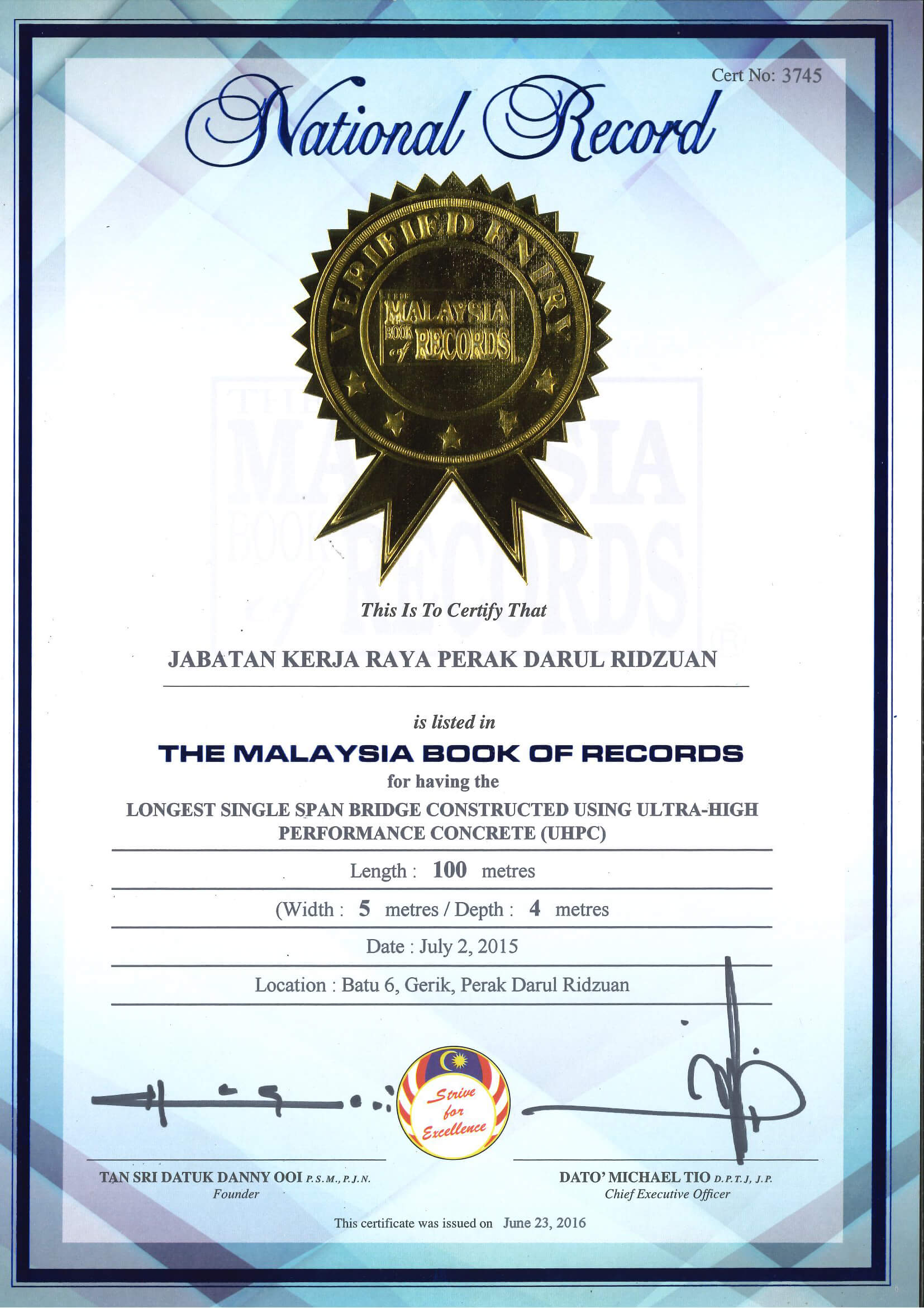 THE MALAYSIA BOOK OF RECORDS - LONGEST SINGLE SPAN BRIDGE CONSTRUCTED ...